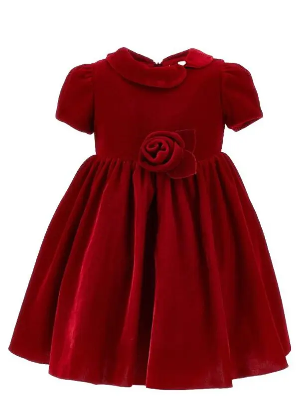Monnalisa Rose-appliqué Peter Pan-collar Dress - Ruby Red