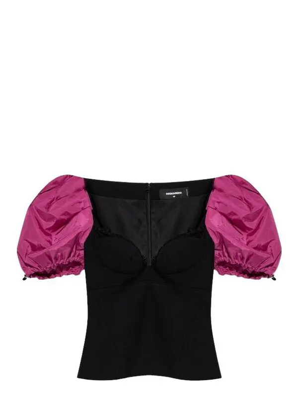 Dsquared2 Snow-tech Puff-sleeve Top - Black