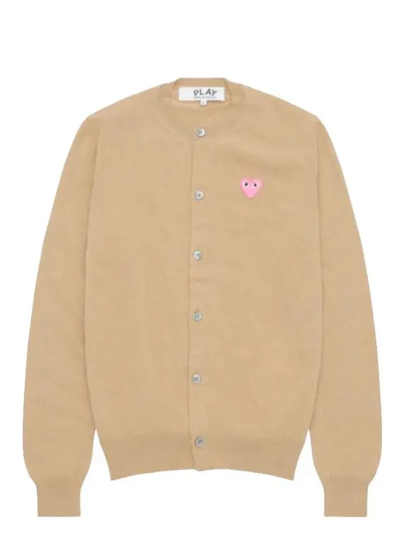 Play Comme Des Garcon Heart-patch Cardigan - Camel