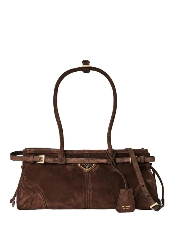 Prada Bonnie Medium Suede Handbag - Black