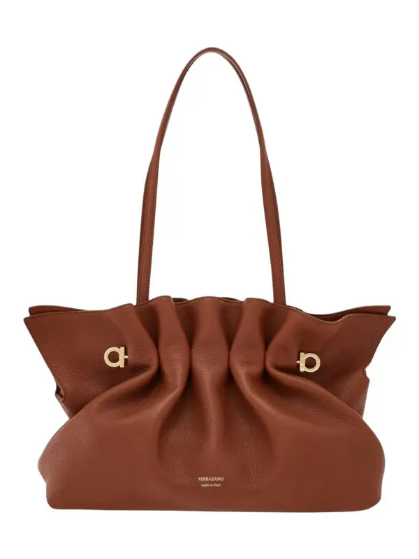 FERRAGAMO Soft Leather Shoulder Bag - Cognac