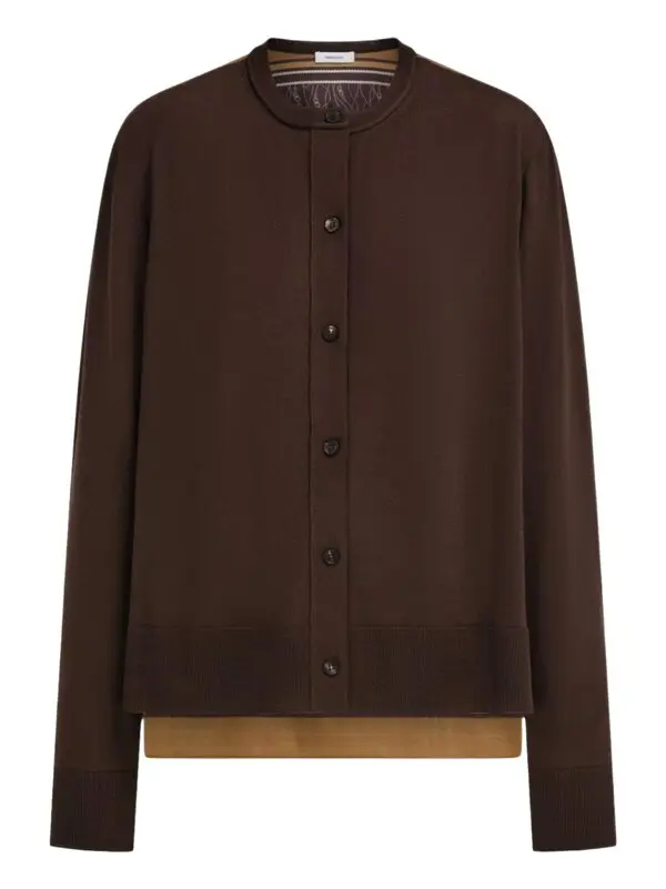 FERRAGAMO Silk Panel Detail Cardigan - Espresso