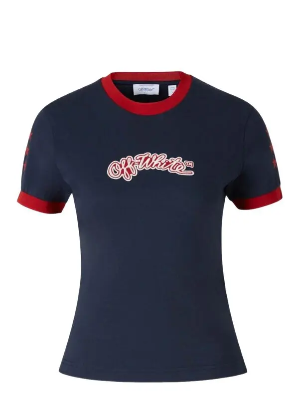 Off-White Logo-embroidered Cotton T-shirt - Navy
