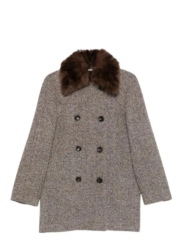 Liu Jo Herringbone Faux-fur Collar Coat - Brown