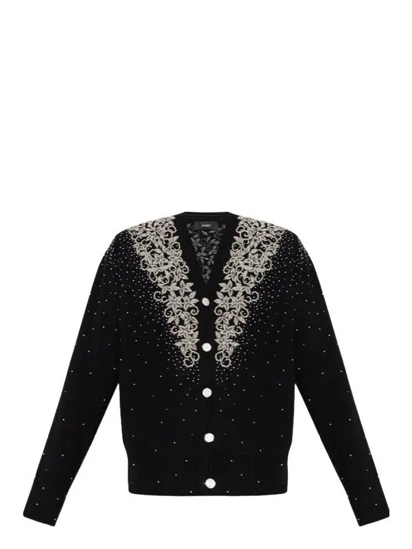 Amiri Beaded Floral Cardigan - Black