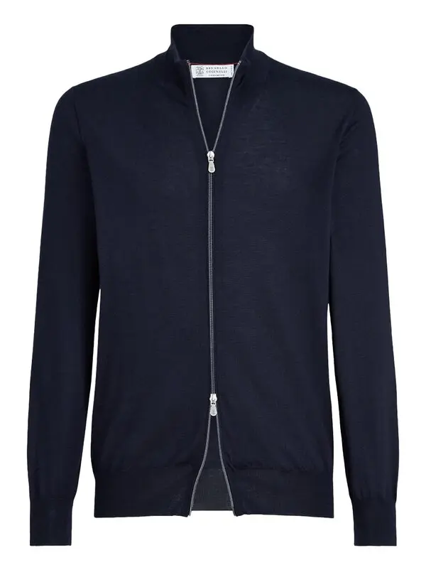 Brunello Cucinelli Cashmere-silk Zip-up Cardigan - Blue