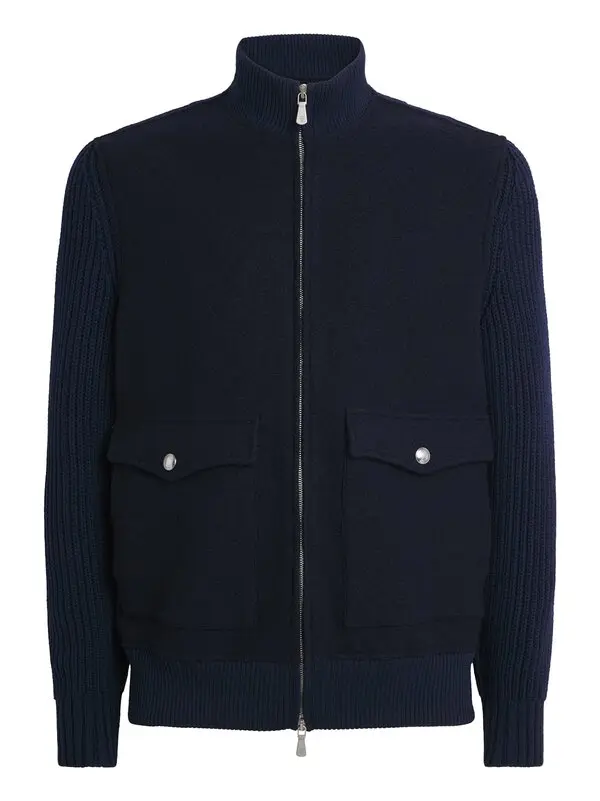 Eleventy Wool Bomber Jacket - Navy