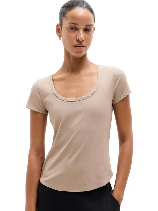 Athleta Signature Rib Scoop Tee - Savanna