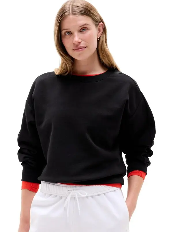 Athleta Forever Fleece Classic Crew Sweatshirt - Black