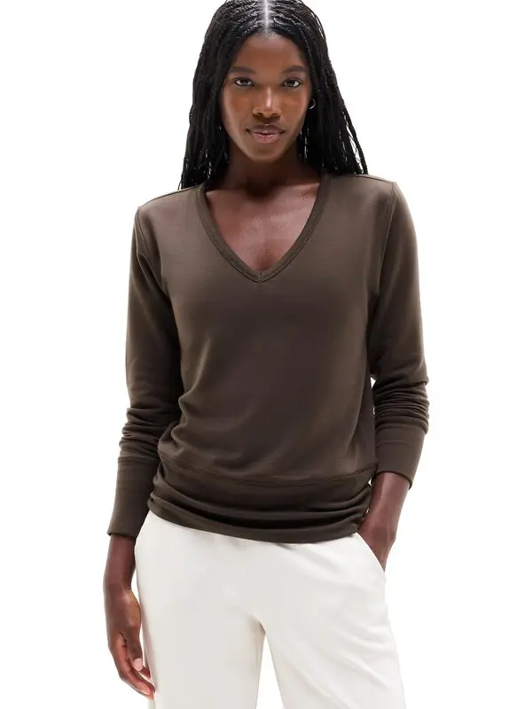 Athleta Coaster Luxe V-neck Sweatshirt - Truffle