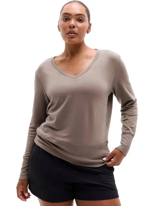 Athleta Coaster Luxe V-neck Sweatshirt - Umber