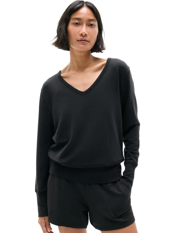 Athleta Coaster Luxe V-neck Sweatshirt - Black