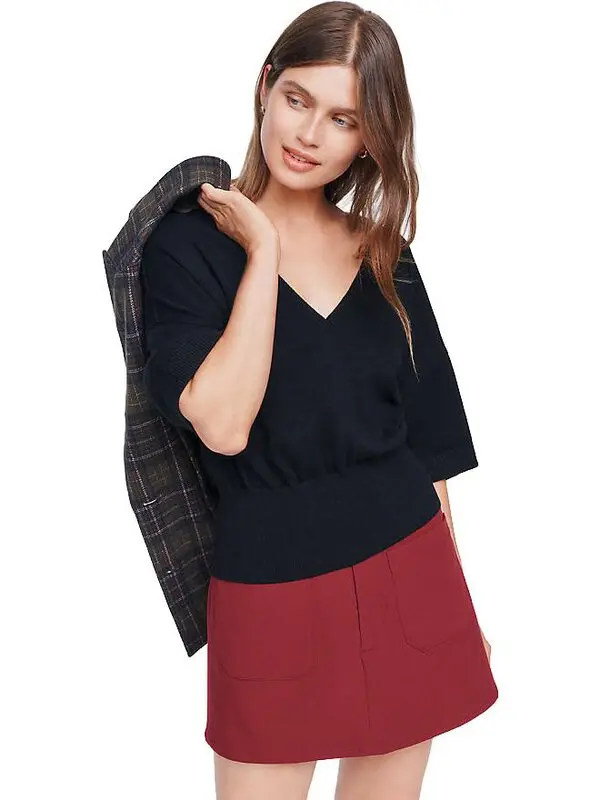 Maeve Cotton Mero Plunge V-neck Sweater - Black