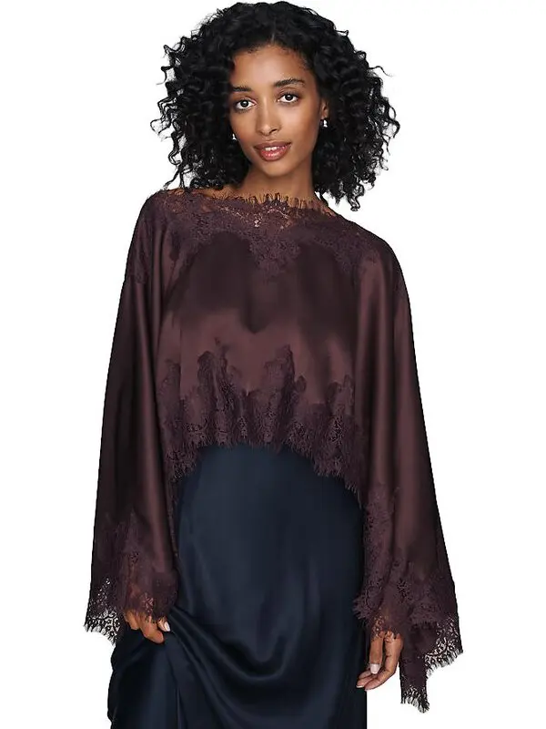 Anthropologie Satin Lace Poncho Top - Chocolate