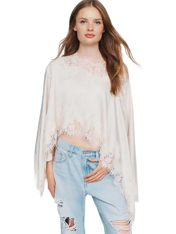 Anthropologie Satin Lace Poncho Top - Cream
