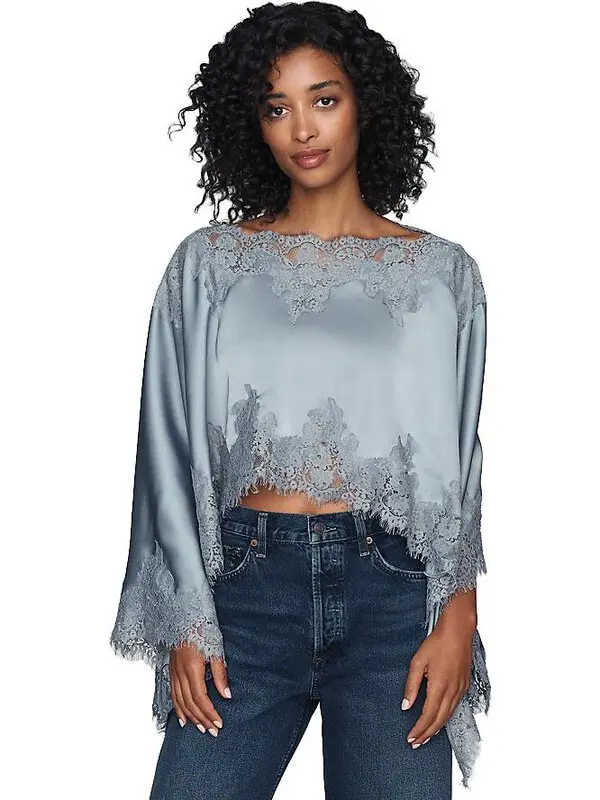 Anthropologie Satin Lace Poncho Top - Slate