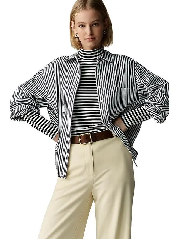 Maeve Cotton Button-up Shirt - Black Stripe