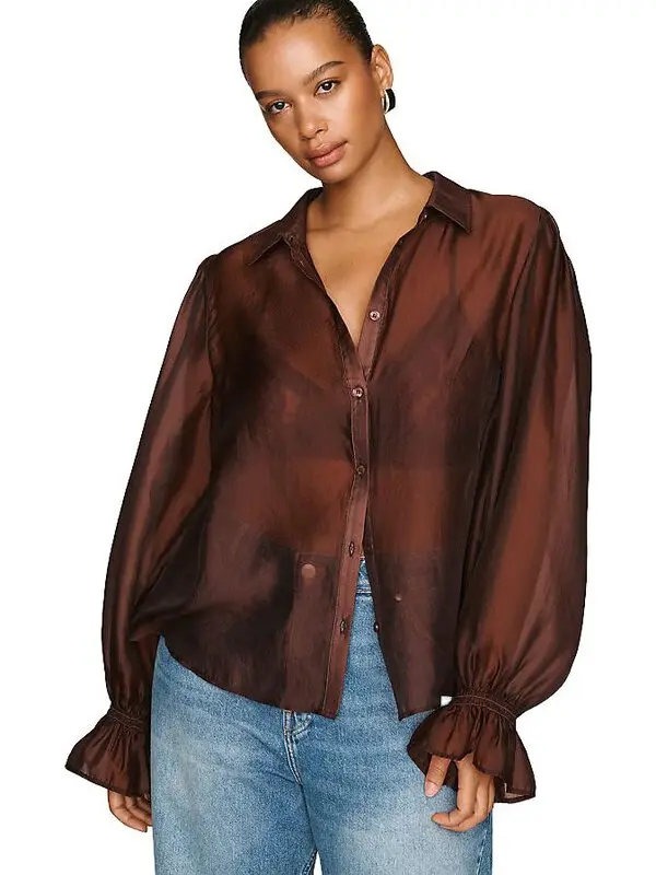 Anthropologie Sheer Buttondown Blouse - Brown