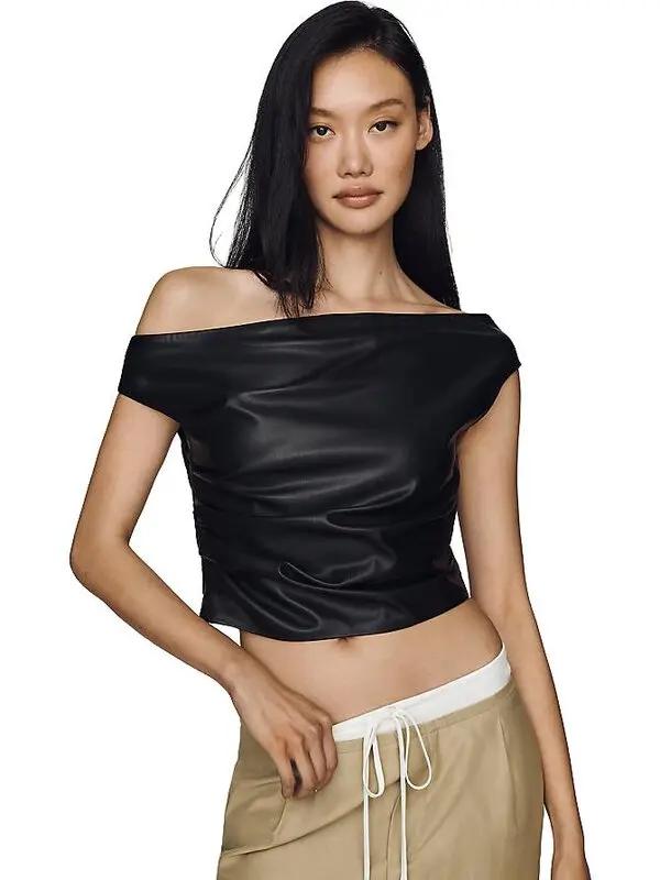 LAMARQUE Es Faux-leather Off-shoulder Top - Black