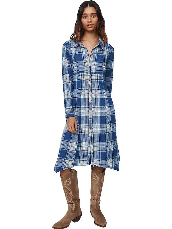 PILCRO Denim Midi Shirtdress - Blue Plaid