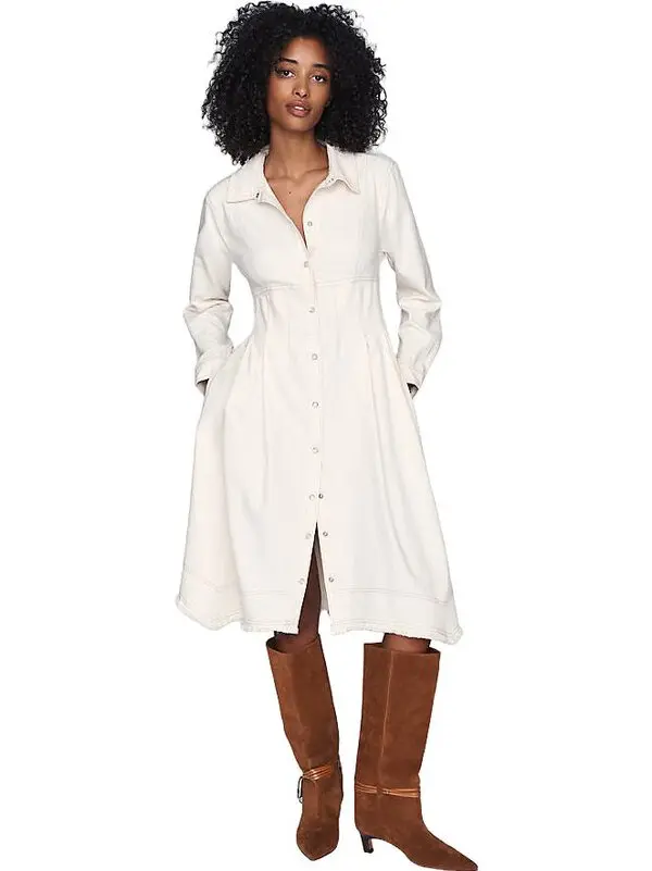 PILCRO Denim Waisted Midi Shirtdress - Ivory