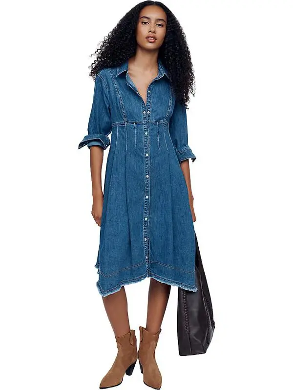 PILCRO Denim Waisted Midi Shirtdress - Medium Denim
