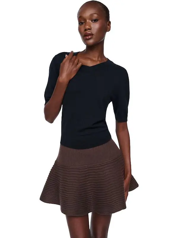 Maeve Raglan Ottoman Swing Mini Skirt - Brown