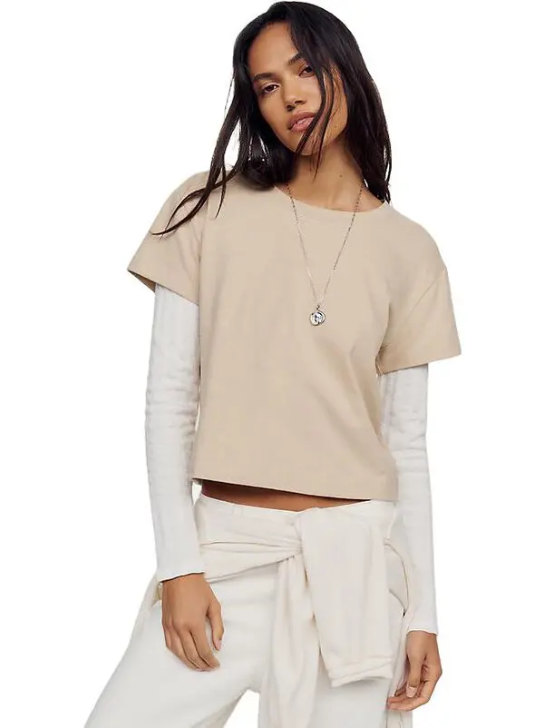 PILCRO Twofer Long Sleeve T-shirt - Beige