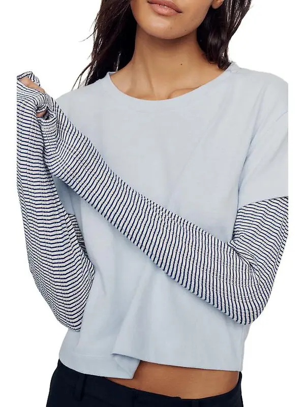 PILCRO Twofer Long Sleeve T-shirt - Blue Stripe