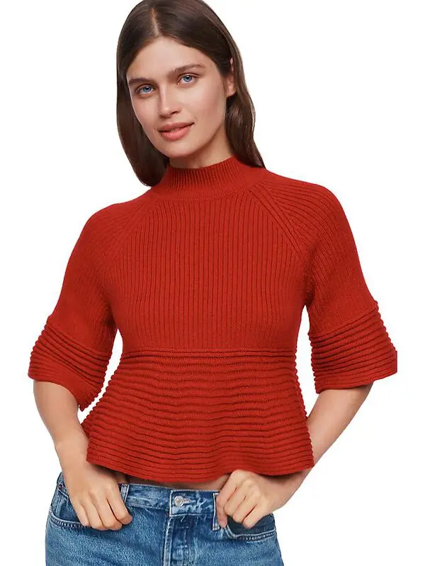 Maeve Mock-neck Swing Sweater - Red