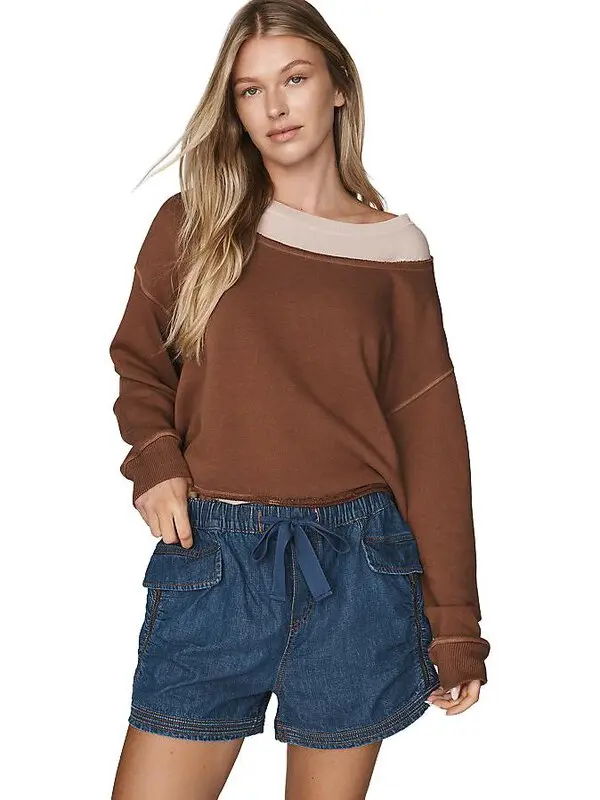 PILCRO Cotton Ruched Flight Shorts - Medium Denim