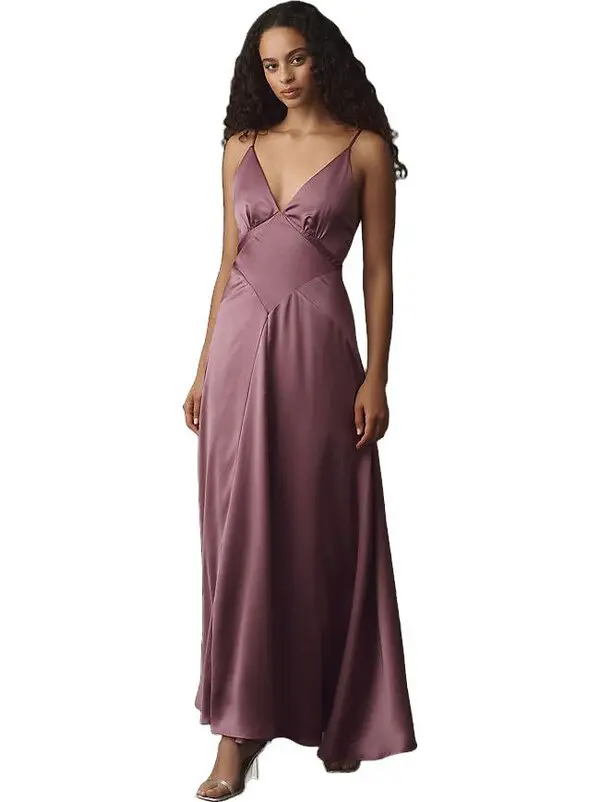 Bhldn Satin Bias-cut V-neck Maxi Dress - Purple