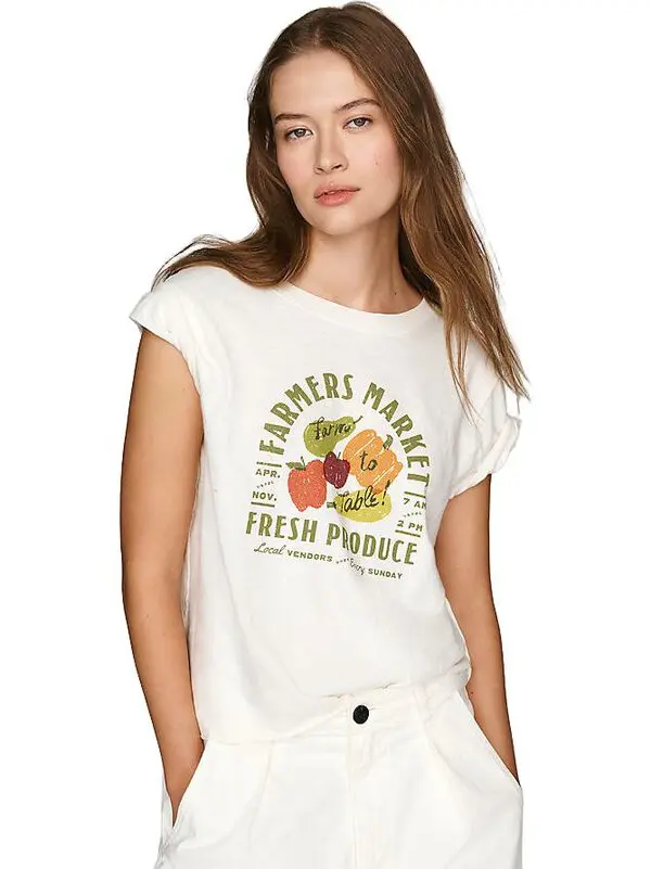 Maeve Cotton Graphic Tee - Ivory Pattern