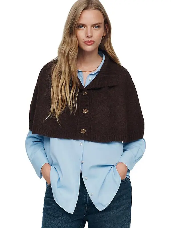Anthropologie Cropped Funnel-neck Poncho - Chocolate