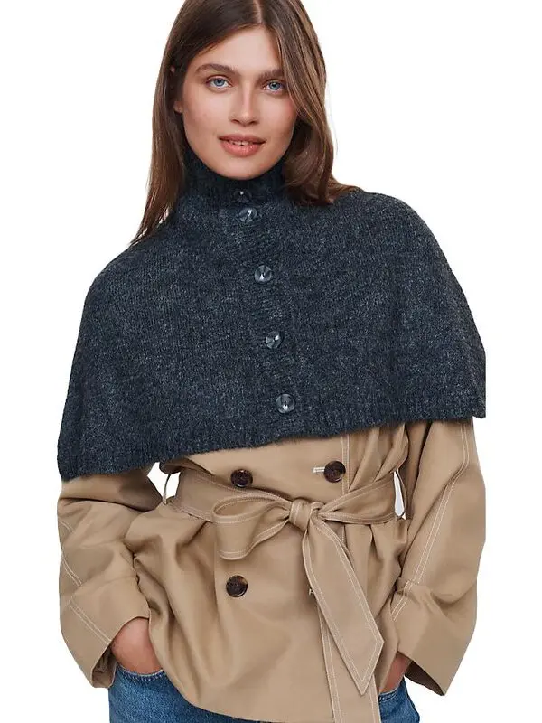 Anthropologie Cropped Funnel-neck Poncho - Dark Grey