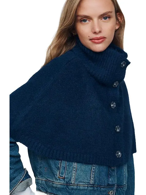 Anthropologie Cropped Funnel-neck Poncho - Navy