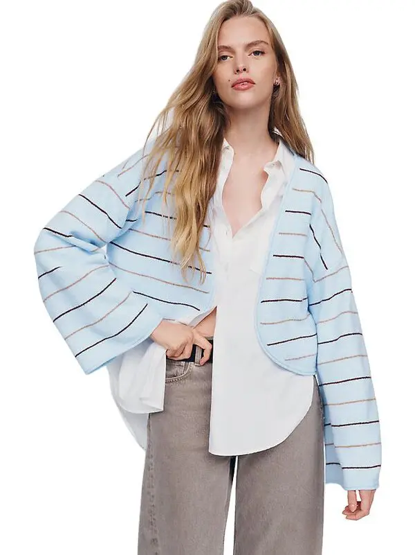 BEL KAZAN Striped Cropped Cardigan - Light Blue