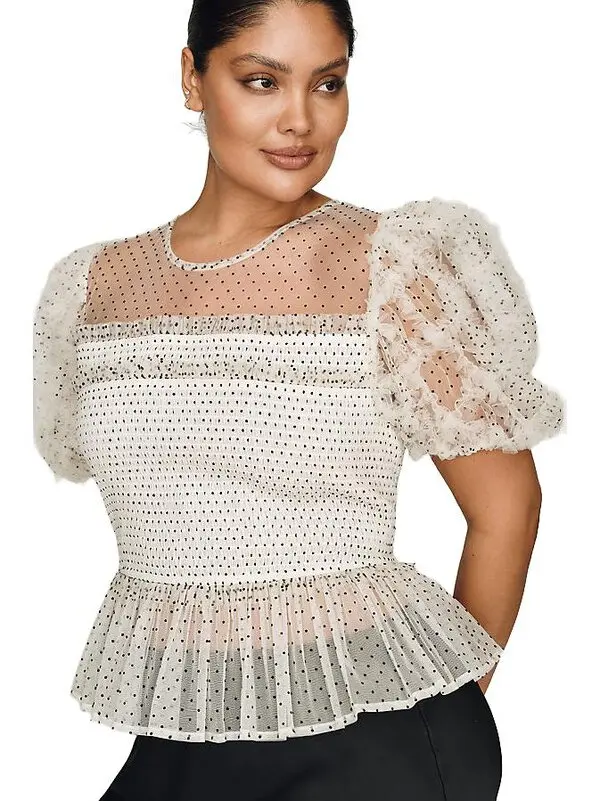 English Factory Puff-sleeve Sheer Blouse - White