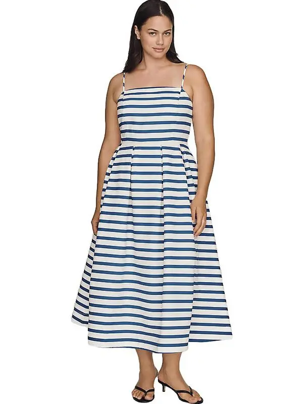 English Factory Cotton Striped Midi Dress - Blue Stripe