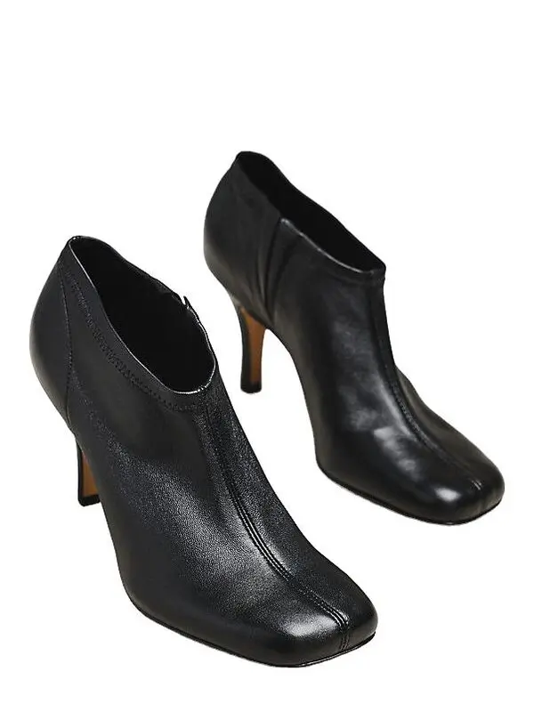 Maeve Square-toe Leather Booties - Black