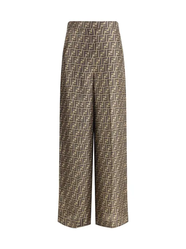 Fendi Monogram Silk Palazzo Pants - Brown