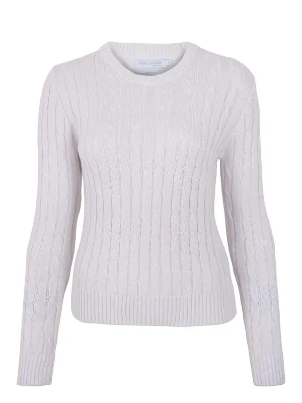 PAUL JAMES KNITWEAR Cotton Taylor Cable Crew Neck Jumper - White