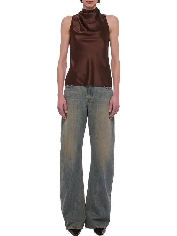Helmut Lang Silk Tie-neck Sleeveless Top - Brown
