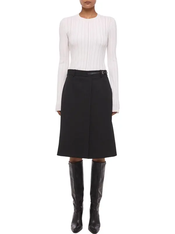 Helmut Lang Wool Gabardine Wardrobe Belted Skirt - Black