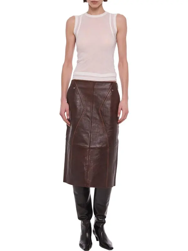 Helmut Lang Leather Saddle Midi Skirt - Brown