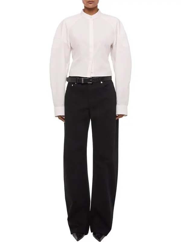 Helmut Lang Cotton Poplin Cropped Saddle Shirt - White