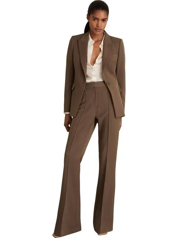 REISS Gabi Petite Flared Suit Trousers - Mink Neutral