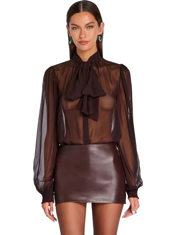 Retrofete Hasli Silk Chiffon Top - Mahogany