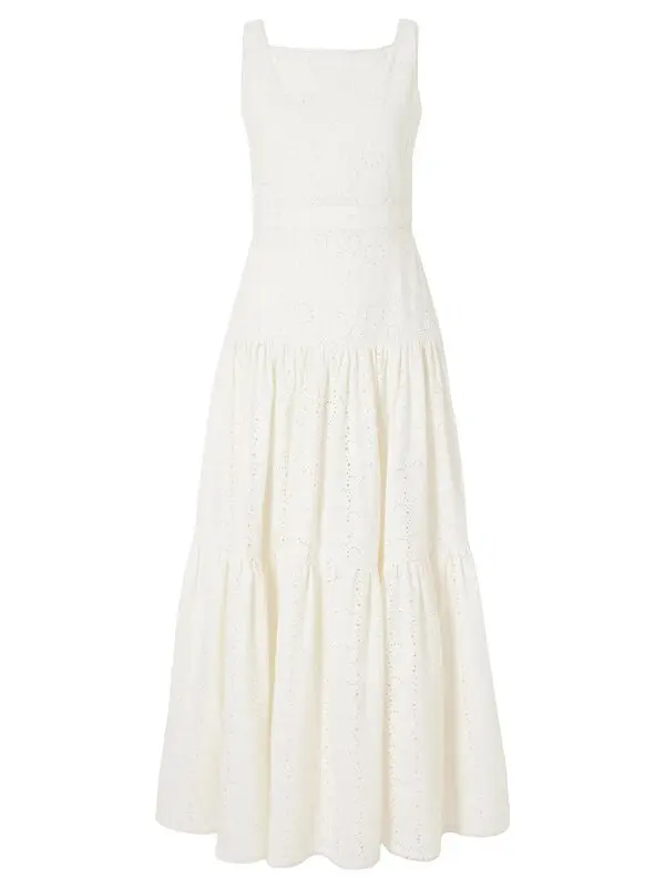 Agua Bendita Abeja Playa Broderie Anglaise Cotton Maxi Dress - Neutrals