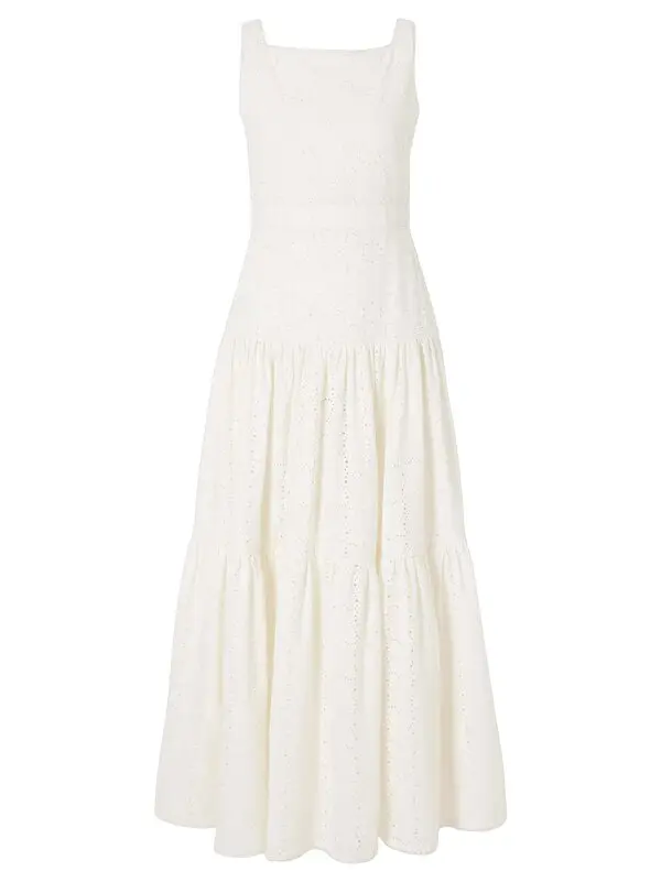 Agua Bendita Abeja Playa Broderie Anglaise Cotton Maxi Dress - White